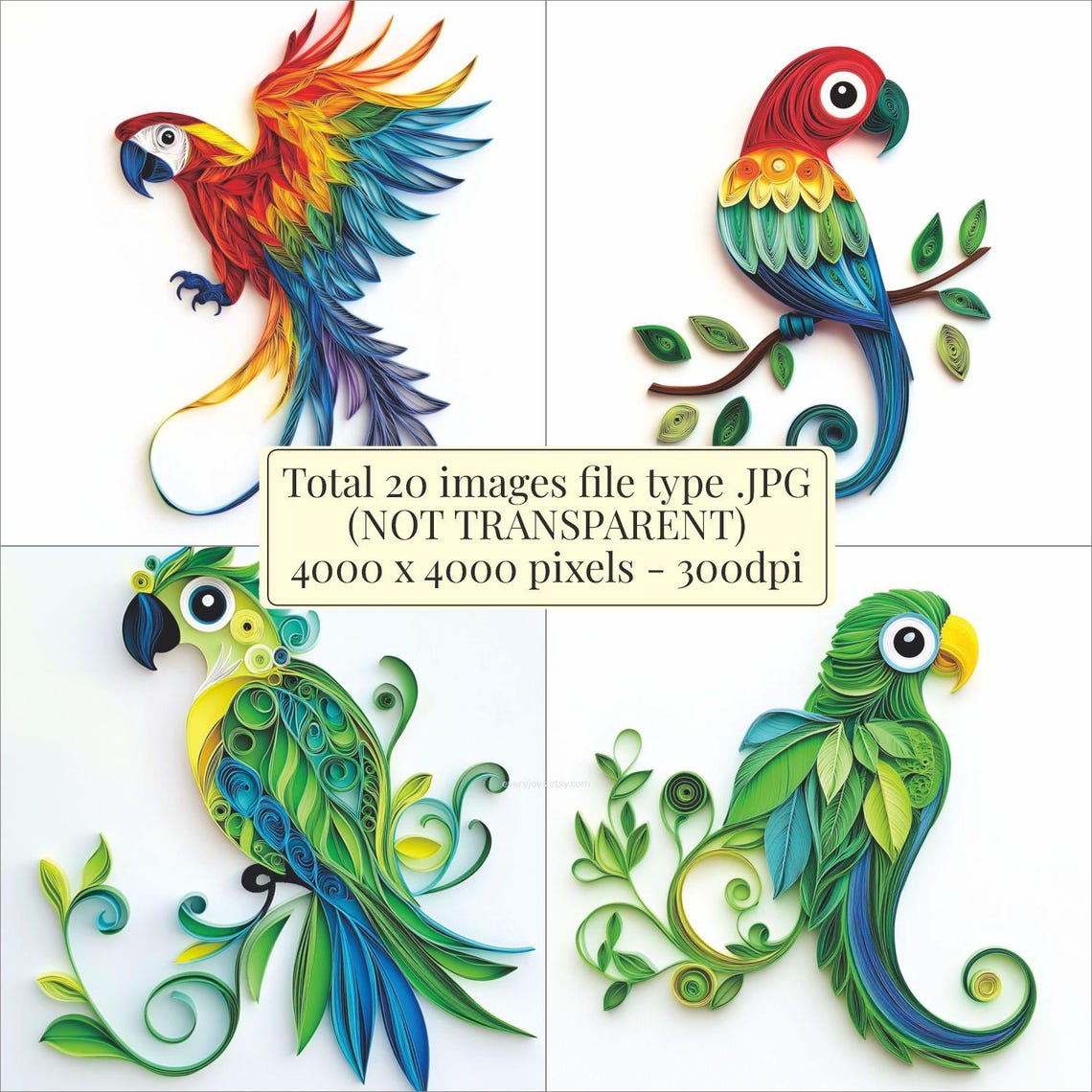 Beautiful Parrot Birds Paper Quilling Art Style Consist 20 Images ...