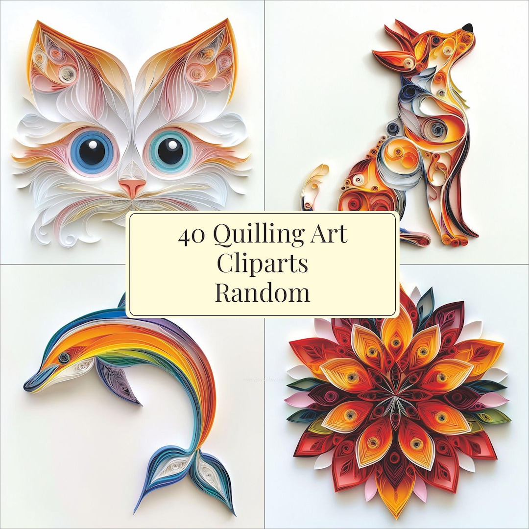 40 Quilling Art Style Clipart Random Images 300dpi Instant Download - Etsy