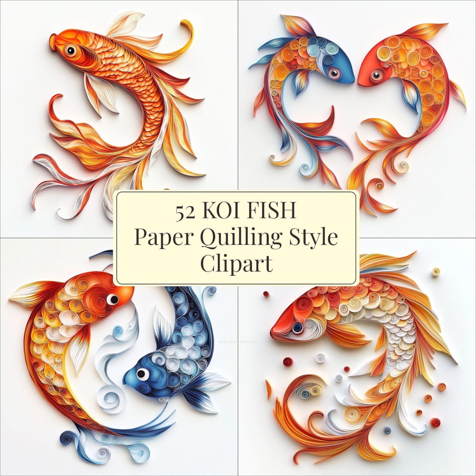 Koi Fish Paper Quilling Clipart: Chinese Art, 52 JPG Images (300dpi ...