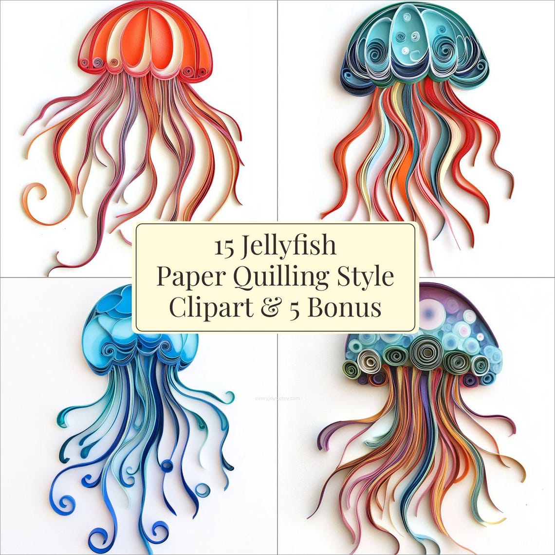 15 Jellyfish& 5 Bonus Paper Quilling Art Style Clipart Images 300dpi ...
