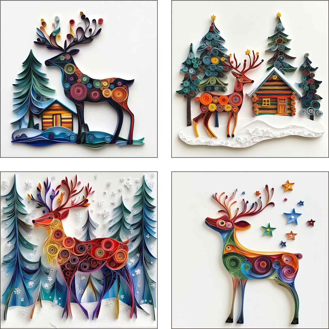Reindeer Christmas Clipart Paper Quilling Art Papercraft Style Consist ...