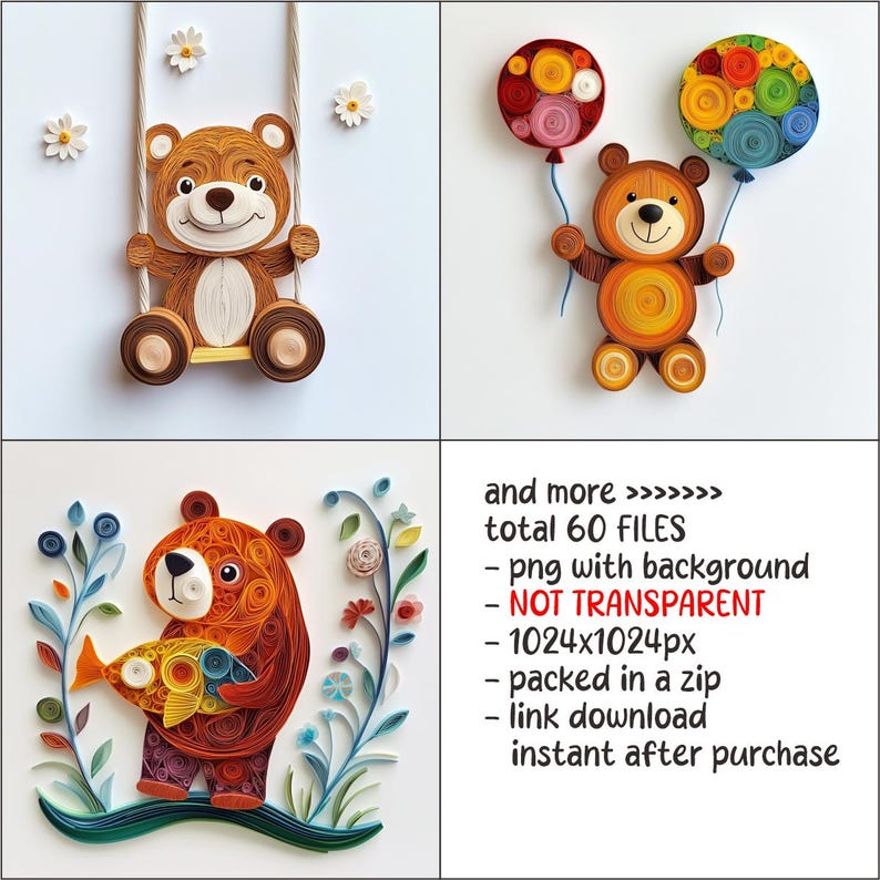 Bear Clipart Images Only: Paper Quilling Art Designs (instant Download ...