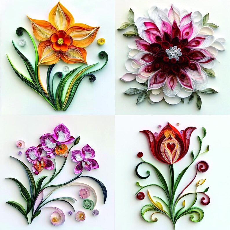 Flowers Images Clipart Paper Quilling Art of 20 Pictures Instant ...