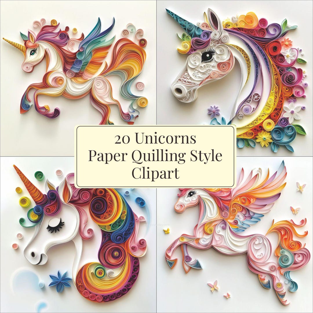 Unicorn Paper Quilling Clipart: Fantasy Art Images (300dpi Digital ...