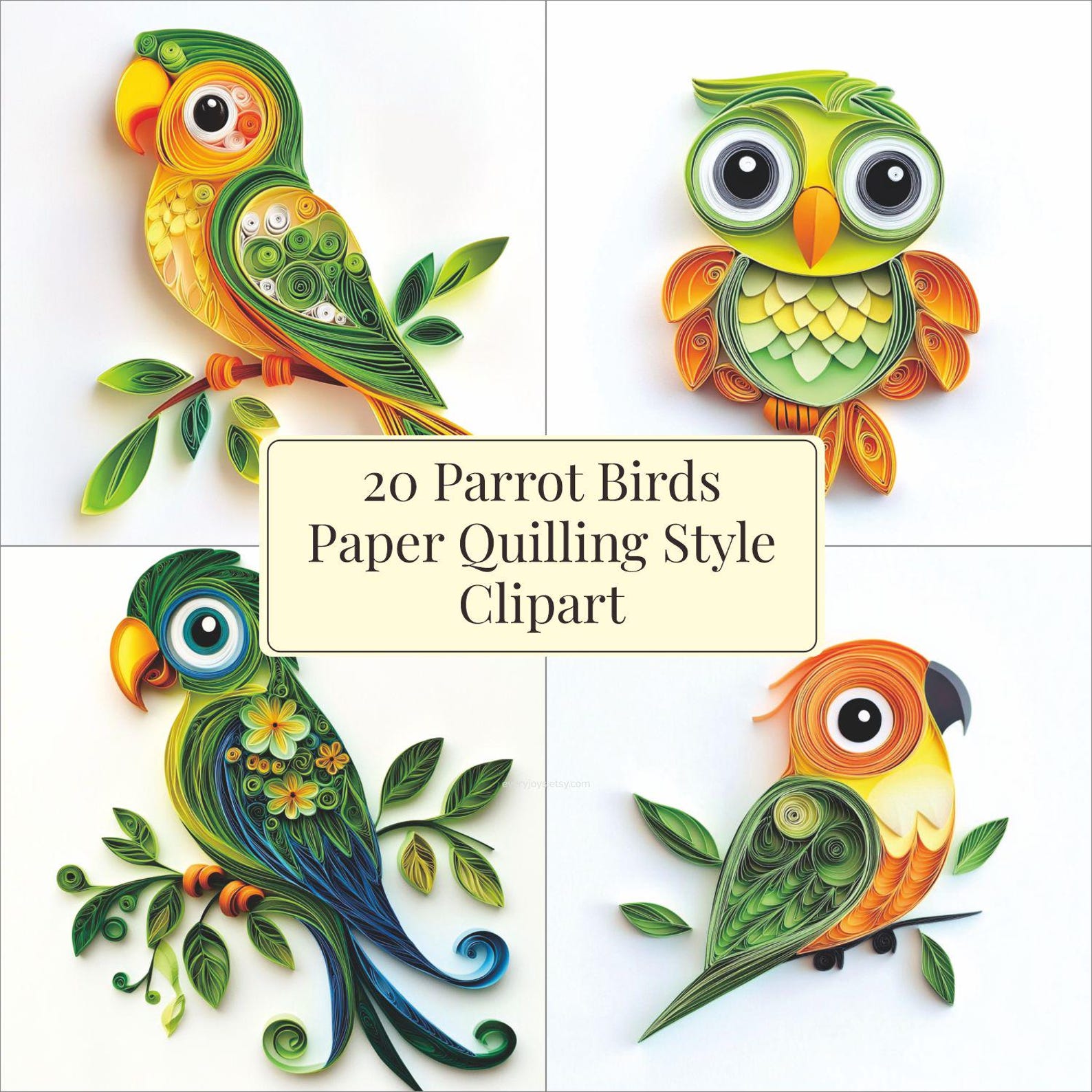 Beautiful Parrot Birds Paper Quilling Art Style Consist 20 Images ...