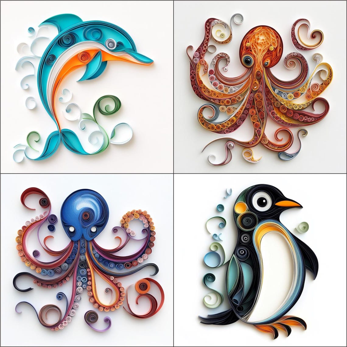 Ocean Animal Paper Quilling Clipart: 48 PNG Images (digital Download ...