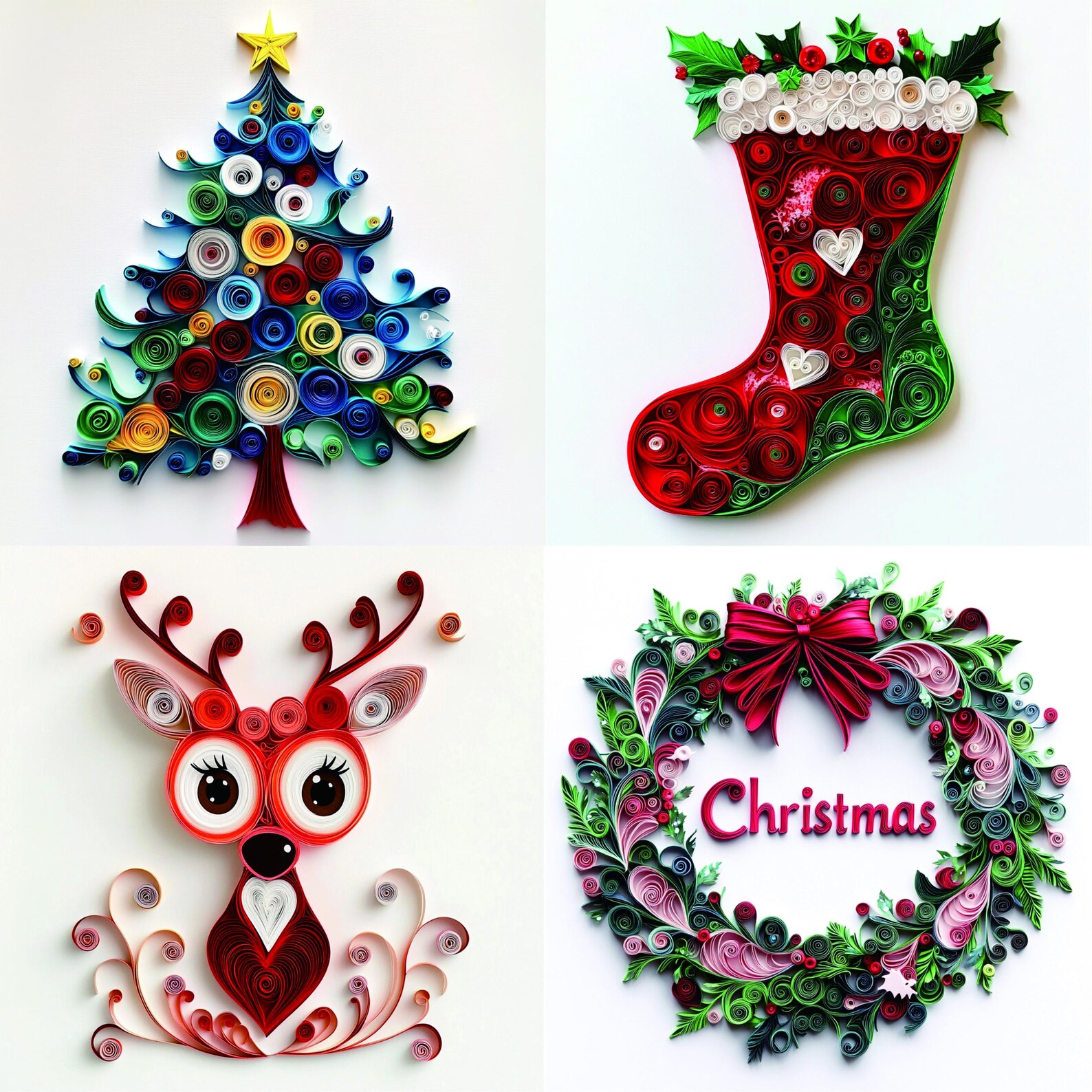 Christmas Clipart Paper Quilling Art Papercraft Style Consist 24 Images ...