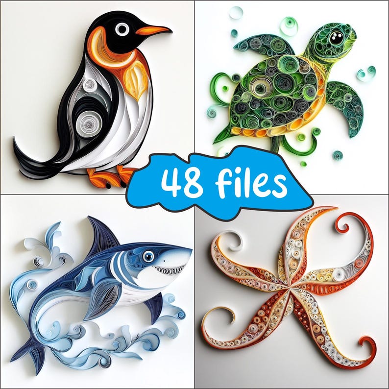 Ocean Animal Paper Quilling Clipart: 48 PNG Images (digital Download ...