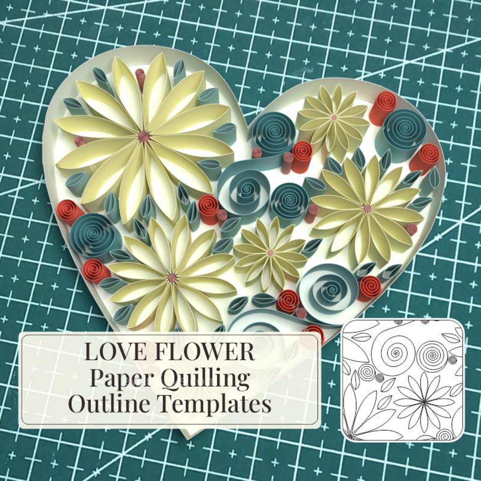 Love Flower Paper Quilling Template: Beginner-friendly Outline Pattern ...