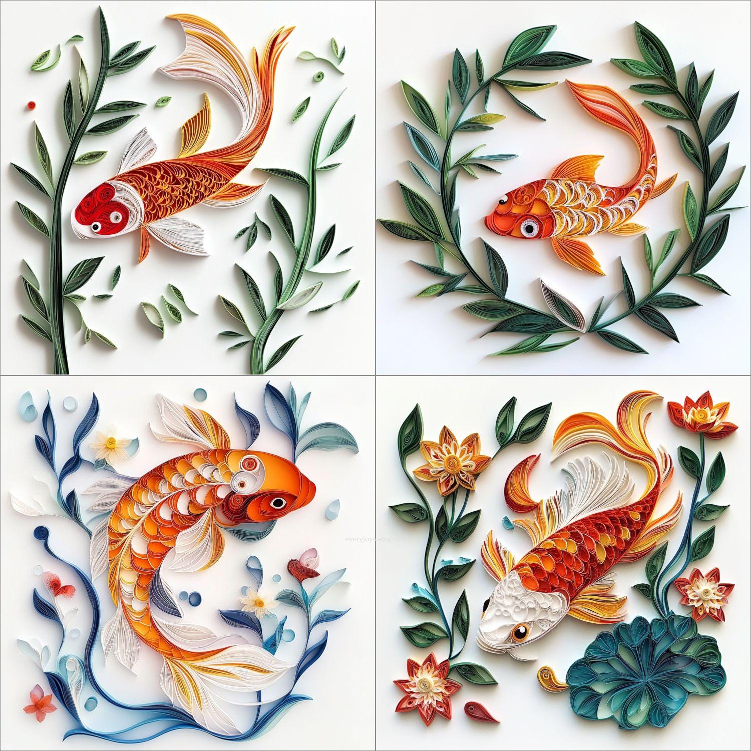 Koi Fish Paper Quilling Clipart: Chinese Art, 52 JPG Images (300dpi ...