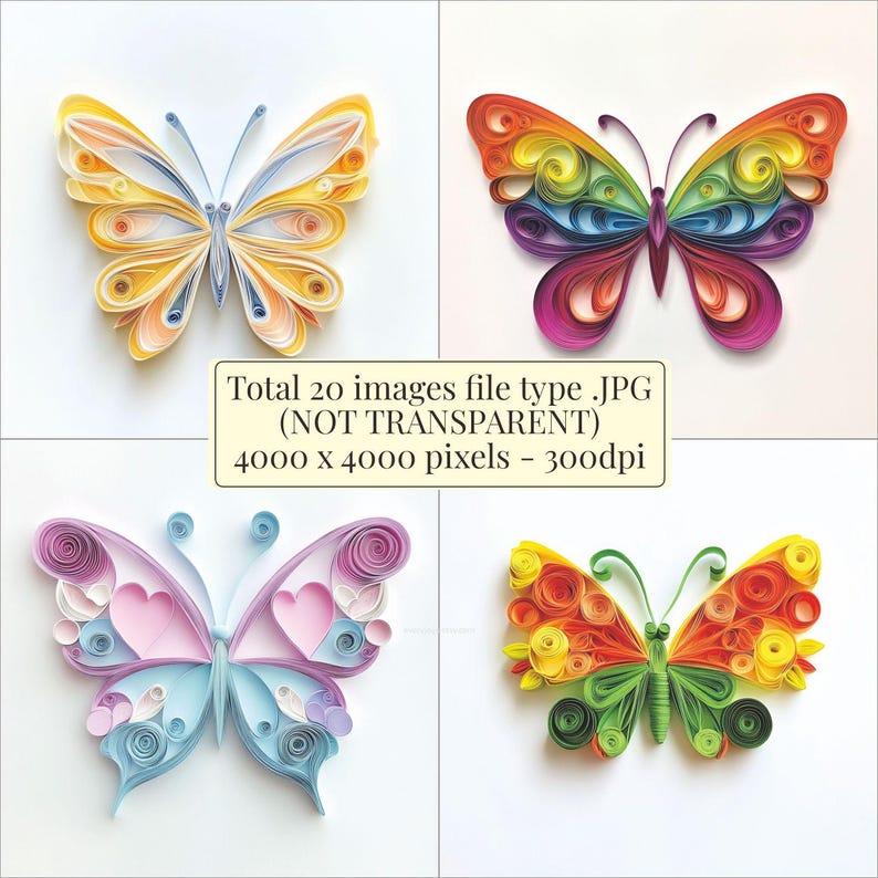 Beautiful Butterfly Paper Quilling Art Style Consist 20 Images 300dpi ...