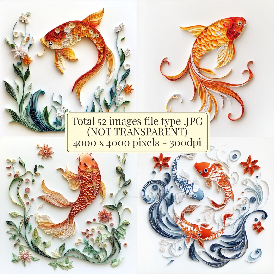Koi Fish Paper Quilling Clipart: Chinese Art, 52 JPG Images (300dpi ...