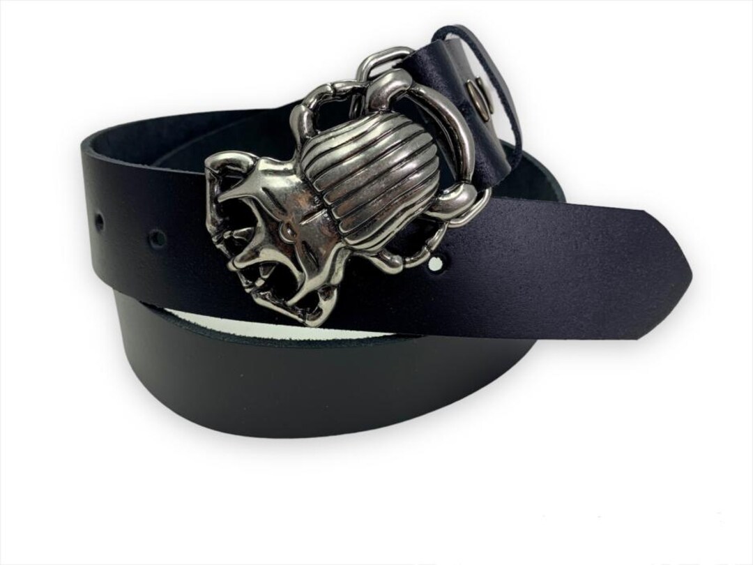 Leather Belt With Silver Egyptian Scarab Buckle/ethnic Leather Belt ...