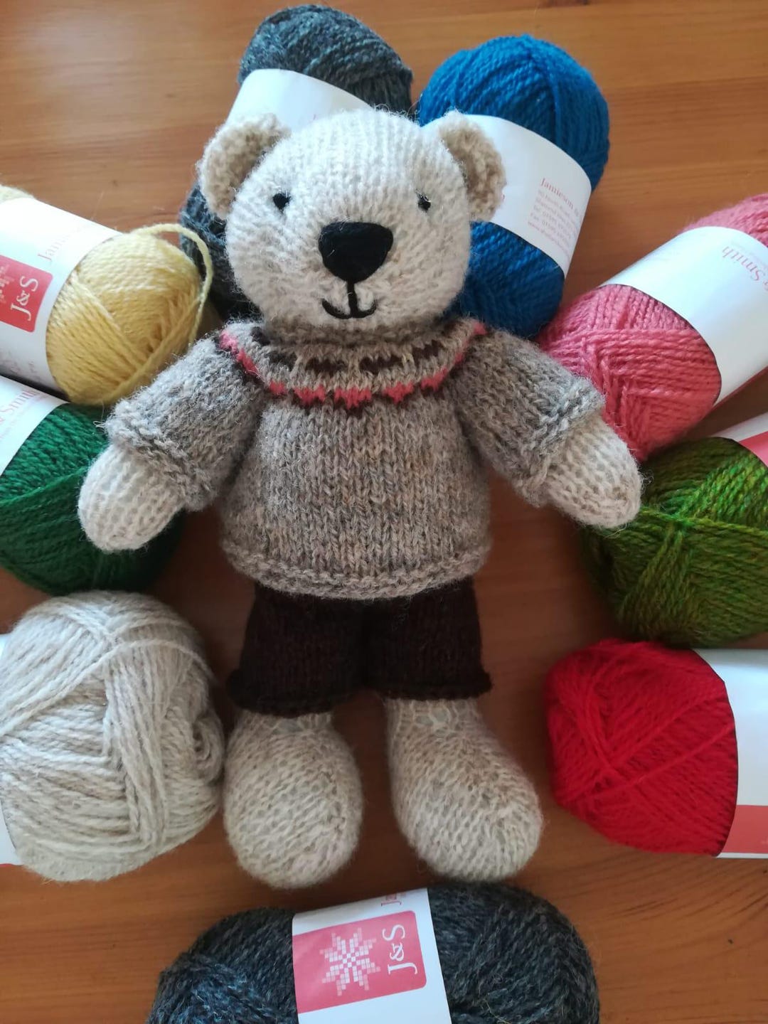 Handmade Knitted Woolen Teddy Bear With Removable Fair Isle's Sweater ...