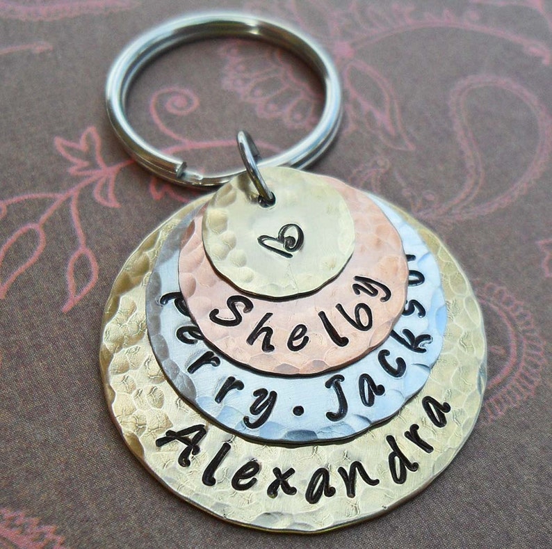 Love Stack Keychain - Personalized Hand Stamped Keychain - Custom Names ...