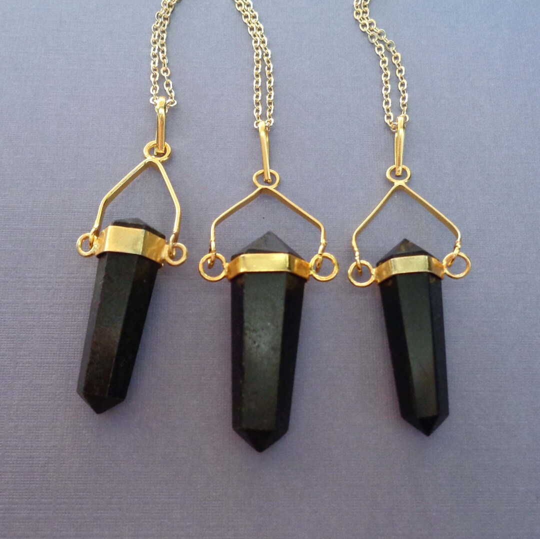 Black Tourmaline Protection Stone Necklace / Black Stone Jewelry / Boho ...