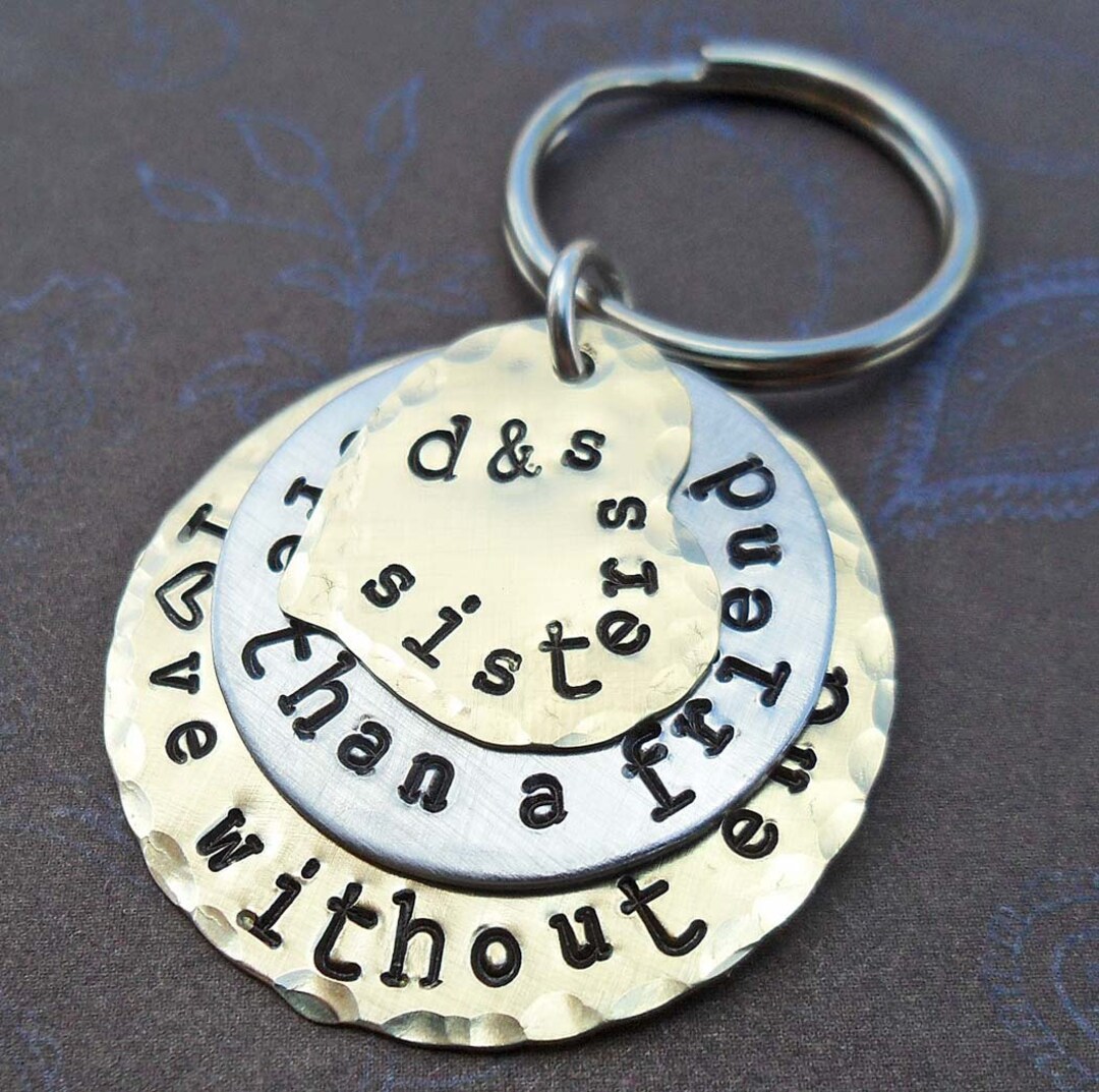 Personalized Sisters Keychain: Hand Stamped Initial Charm - Etsy