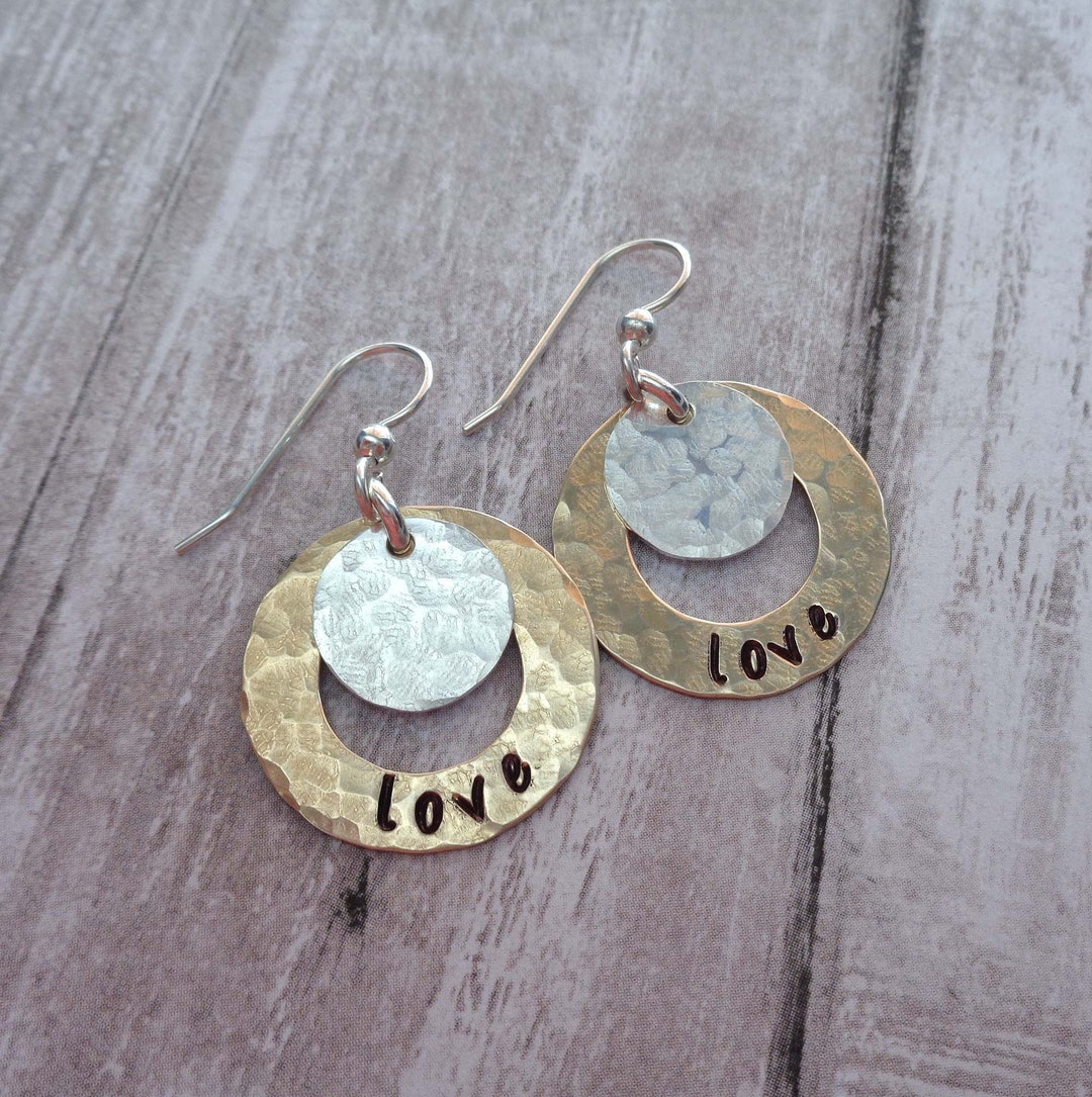 Personalized Hoops - Custom Word Name Date Earrings - Hand Stamped ...