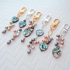 Abalone & Pearl Keychain /purse Bag Charm / Necklace Pearl Charm ...