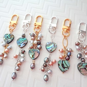 Abalone & Pearl Keychain /purse Bag Charm / Necklace Pearl Charm ...