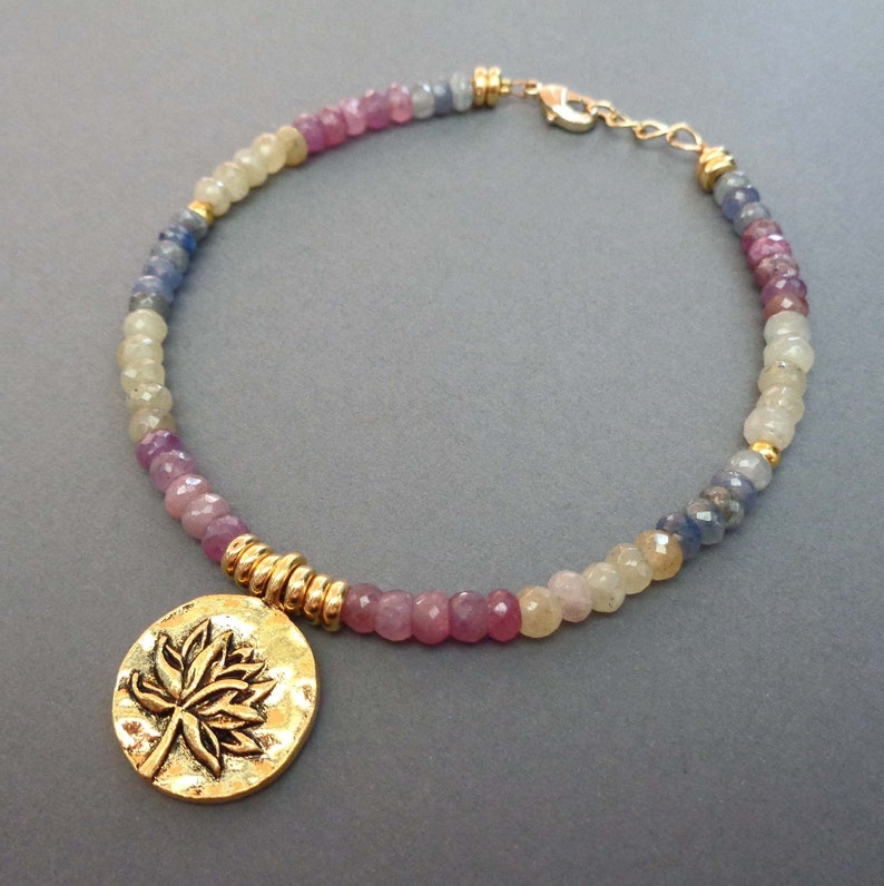 Tourmaline Lotus Beaded Bracelet / Multi-color Tourmaline Gold ...