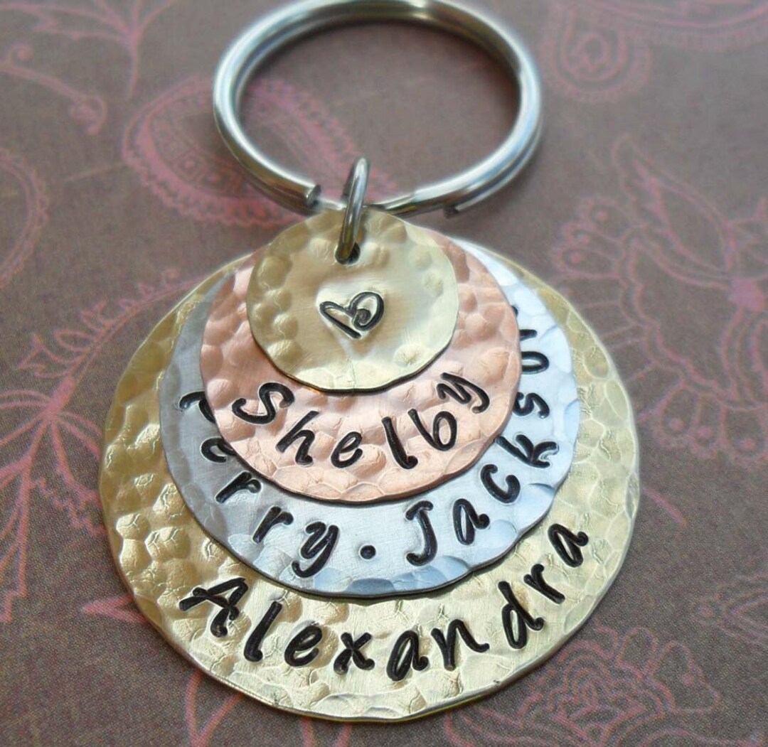 Love Stack Keychain - Personalized Hand Stamped Keychain - Custom Names ...