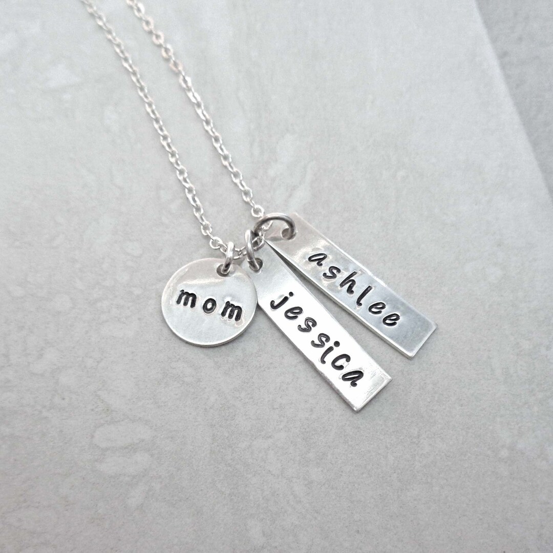 Mom Bar Necklace / Custom Kids Names / Silver Bar Necklace / Mothers ...
