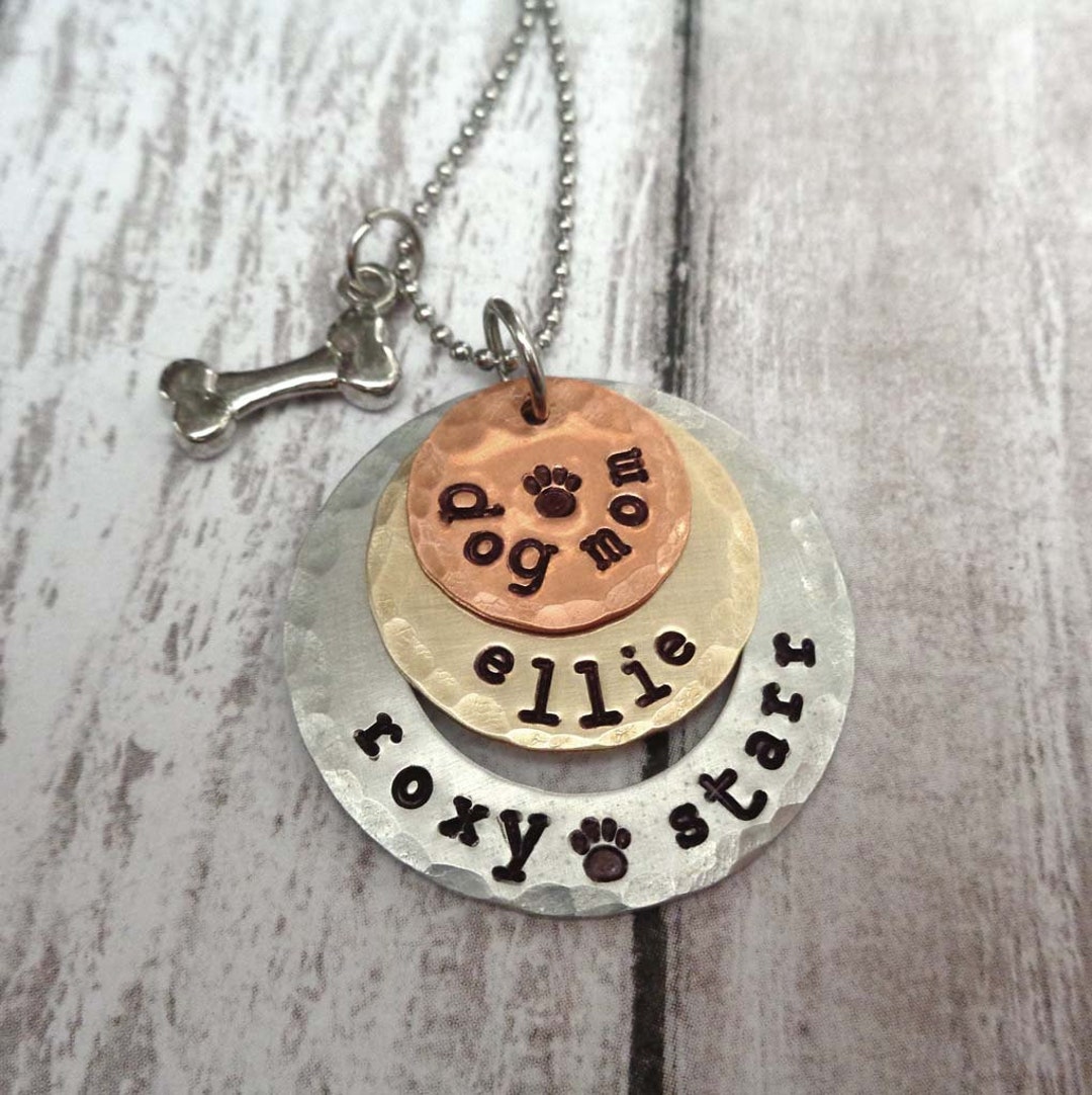 Personalized Dog Mom Necklace: Hand-stamped Pet Name Charm - Etsy