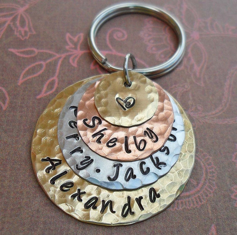 Love Stack Keychain - Personalized Hand Stamped Keychain - Custom Names ...