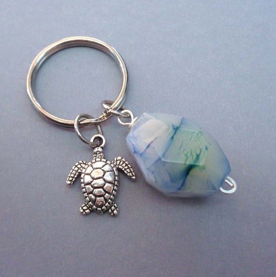Blue Fire Agate Keychain / Turtle Keychain / Mermaid and Agate | Etsy