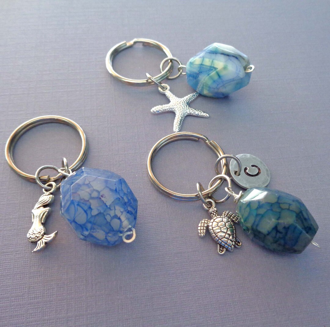 Blue Fire Agate Keychain / Turtle Keychain / Mermaid and Agate ...
