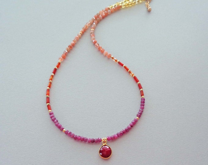 Sunset Necklace With Ruby, Carnelian, Sunstone, Citrine and Gold-fill ...