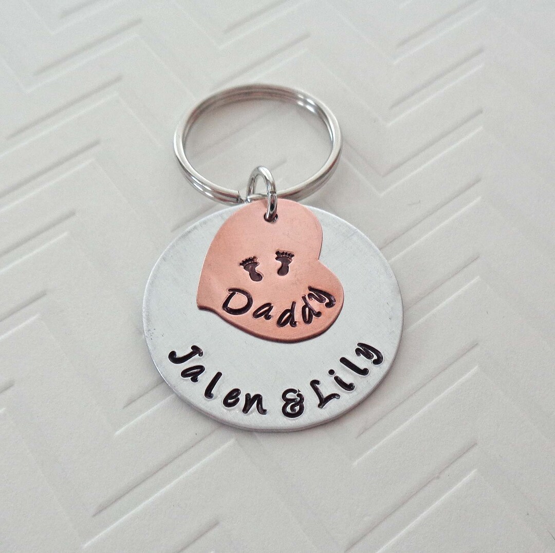 New Daddy Keychain - New Father Dad - Personalized Name - Hand-stamped ...