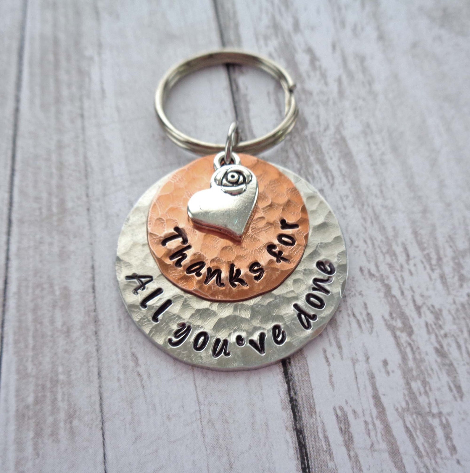 Personalized Thank You Keychain: Hand-stamped Copper & Aluminum Disc ...
