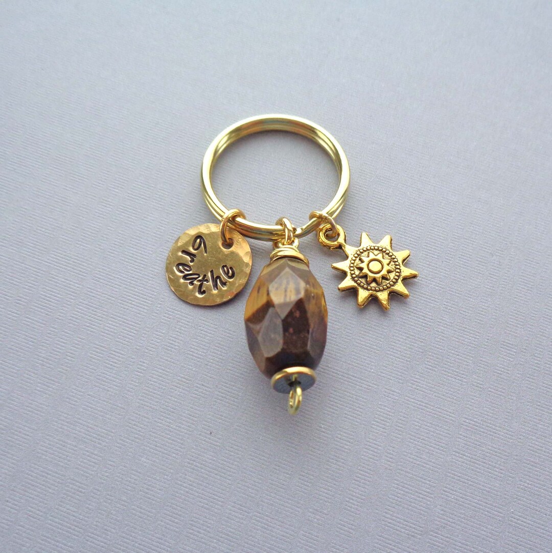 Tiger Eye Keychain / Personalized Name Word Date / Strength Courage ...