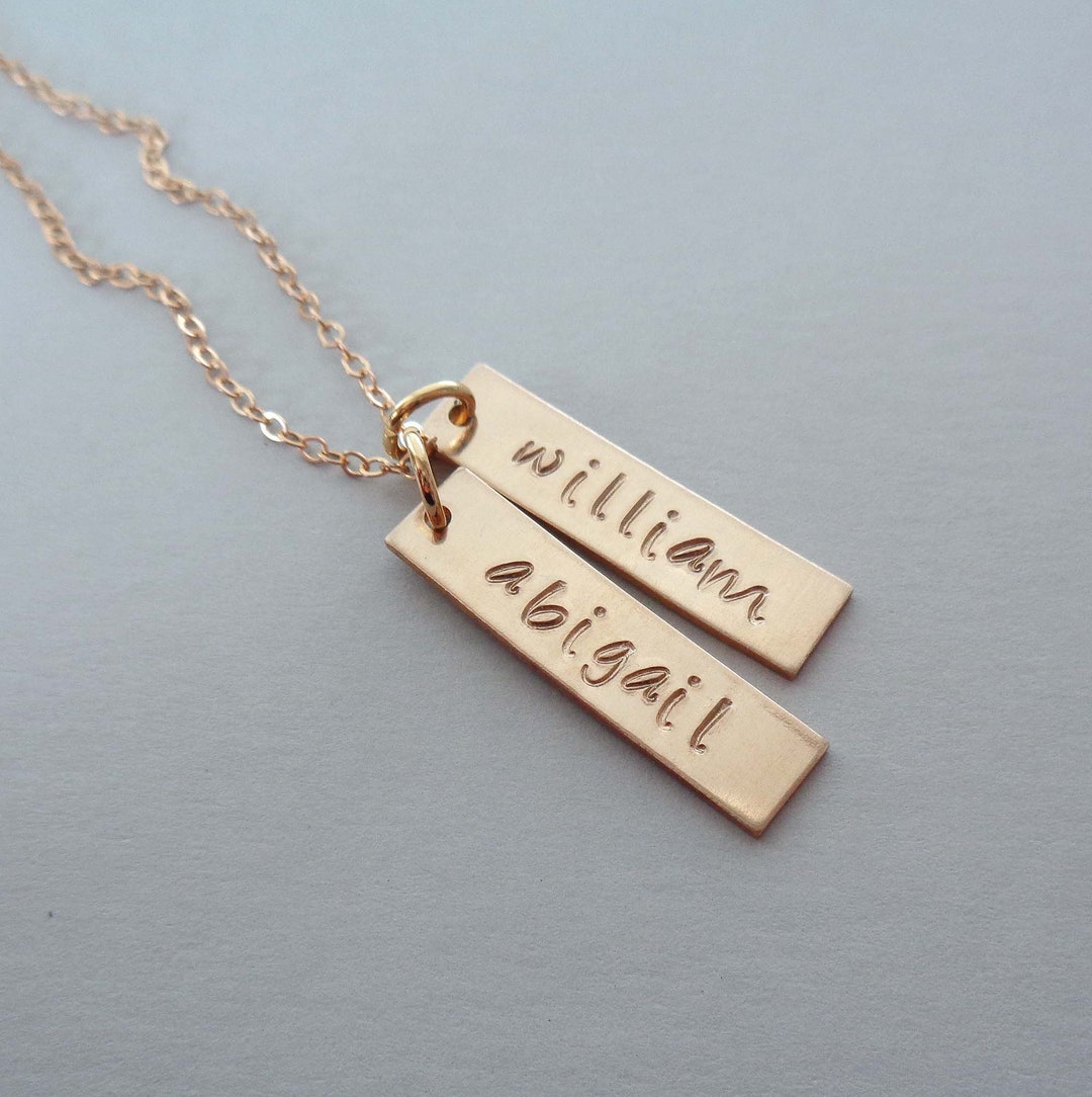 Personalized Gold Fill Bar Necklace, Hand-stamped Names - Etsy