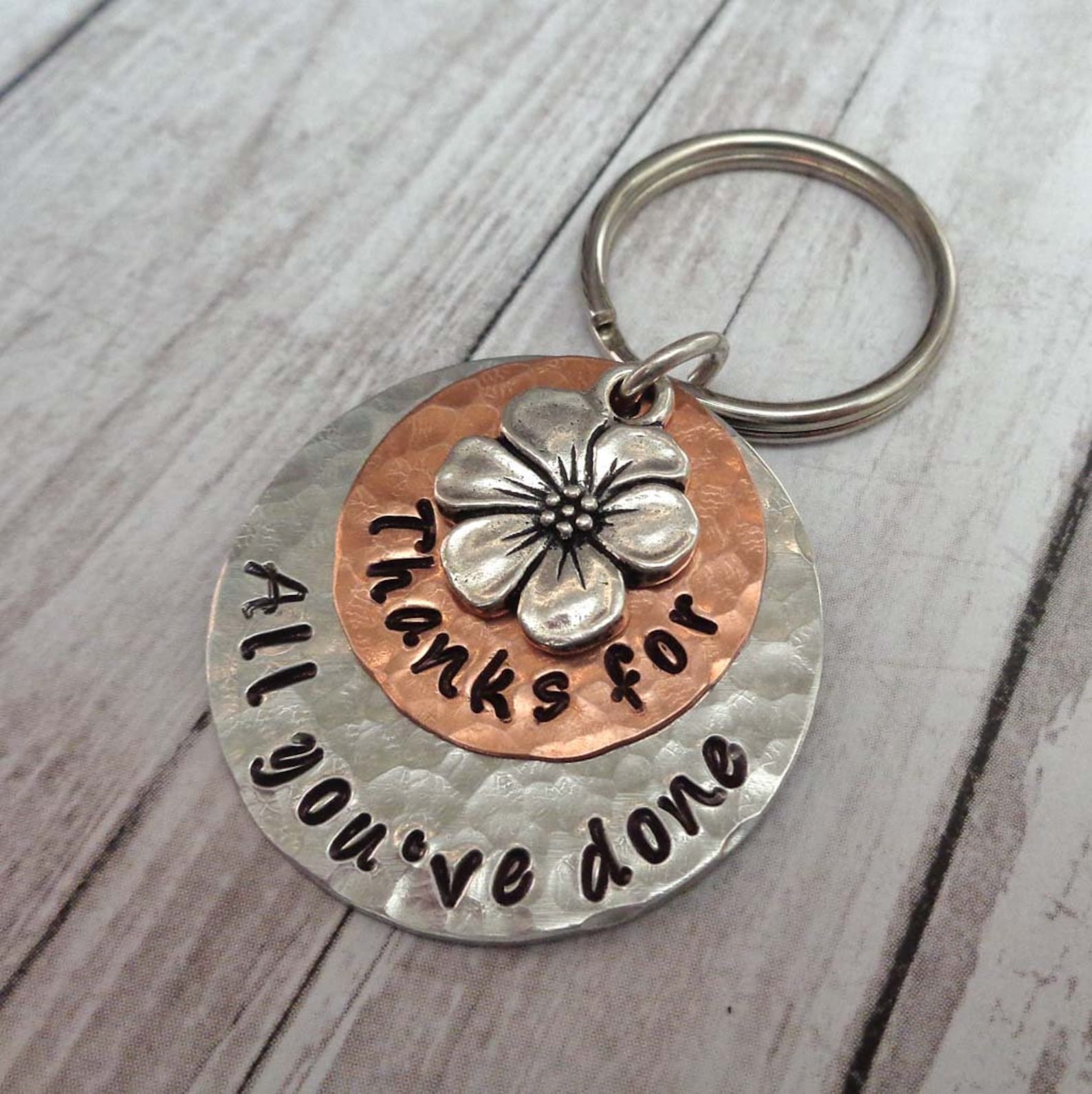 Personalized Thank You Keychain: Hand-stamped Copper & Aluminum Disc ...