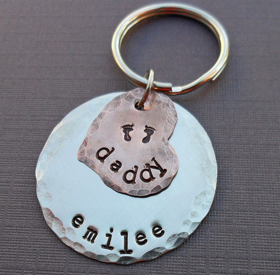 New Daddy Keychain New Father Dad Personalized Name Hand-stamped Metal ...