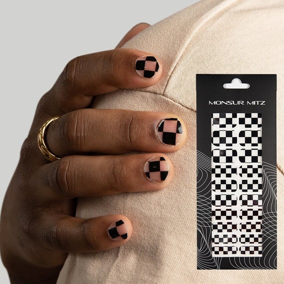 Men s Nail Polish Wrap Gender Neutral Nail Art for Men Checker Print Nail Design Monsur Mitz checkmate Etsy