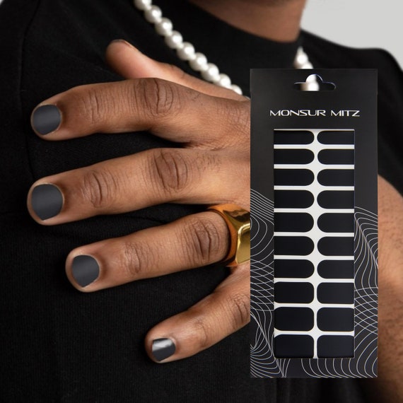 Men s Nail Polish Wrap Gender Neutral Nail Art for Men Matte Black Nail Design Monsur Mitz inked Etsy