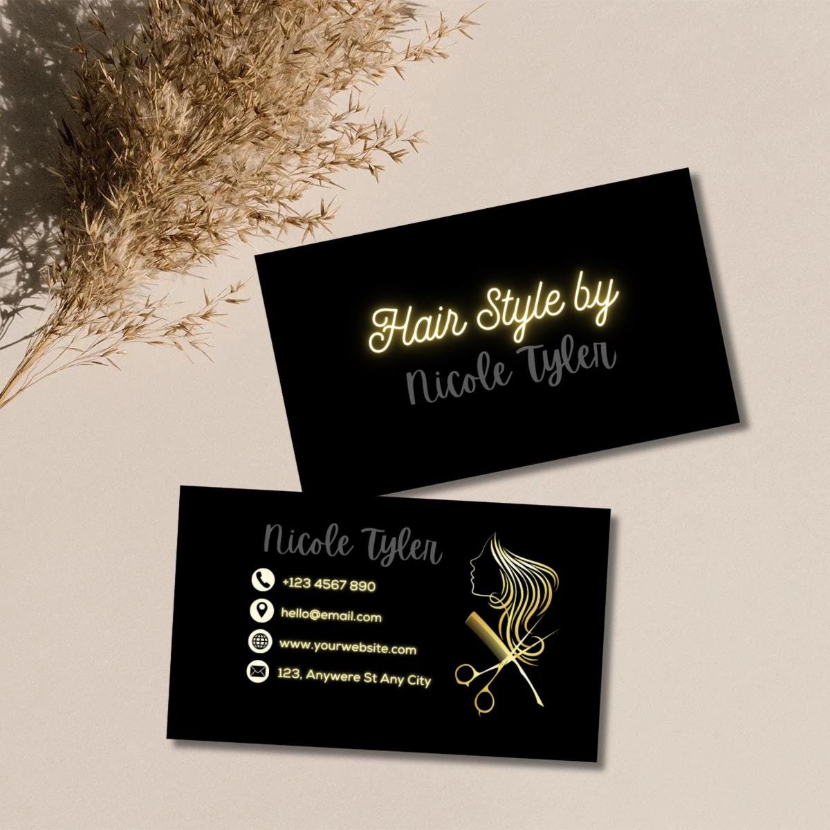Hair Style Business Card Template Simple Business Card Elegant Business ...