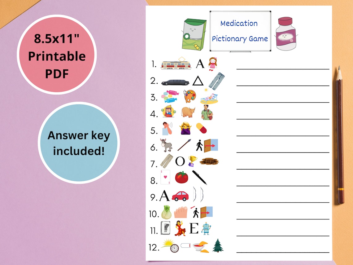 Medication Pictionary Printable Game for Nursing Week, Teaching ...
