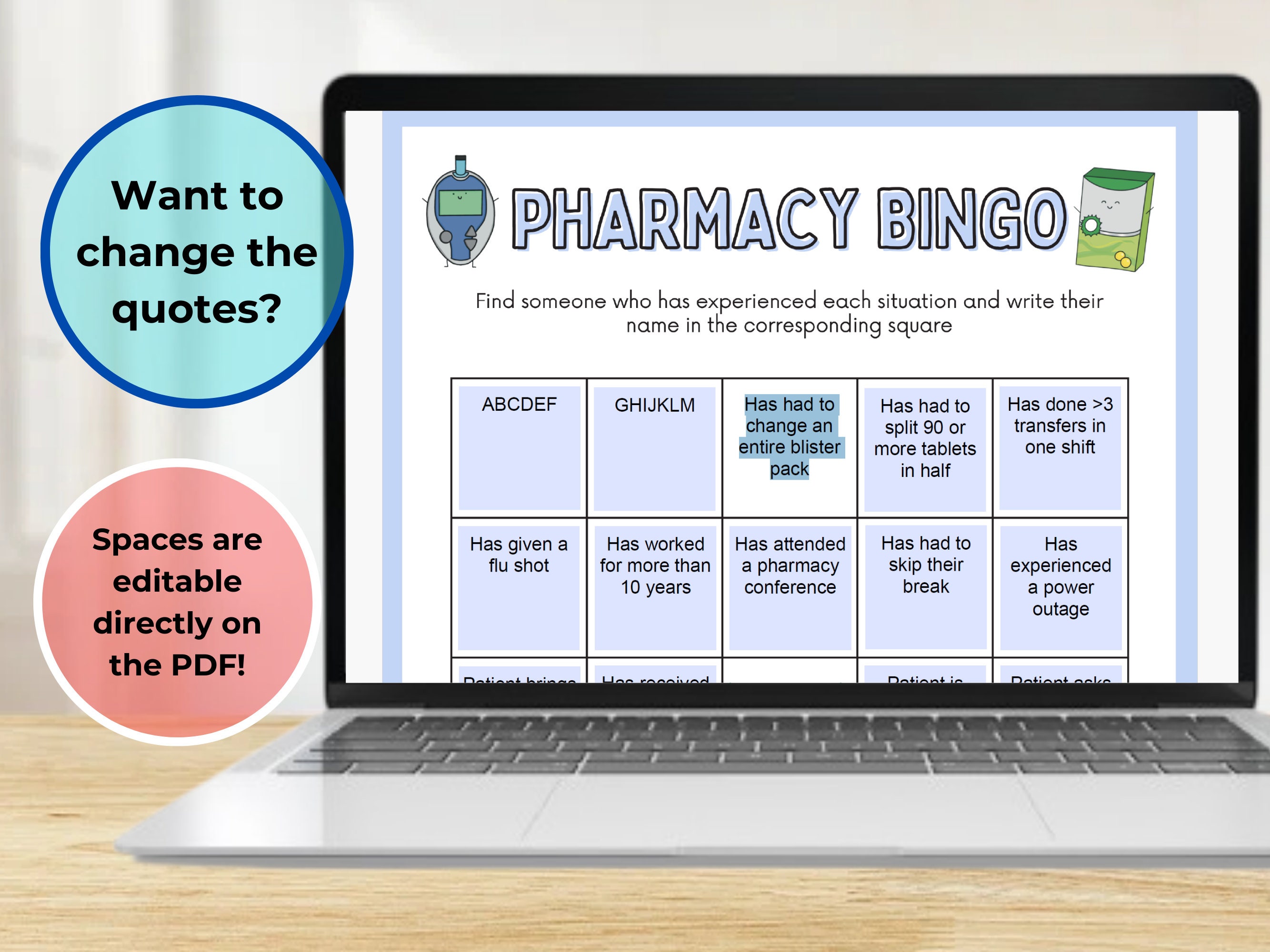 Editable Pharmacy Bingo for Pharmacists, Pharmacy Techs. Fun Work Game ...
