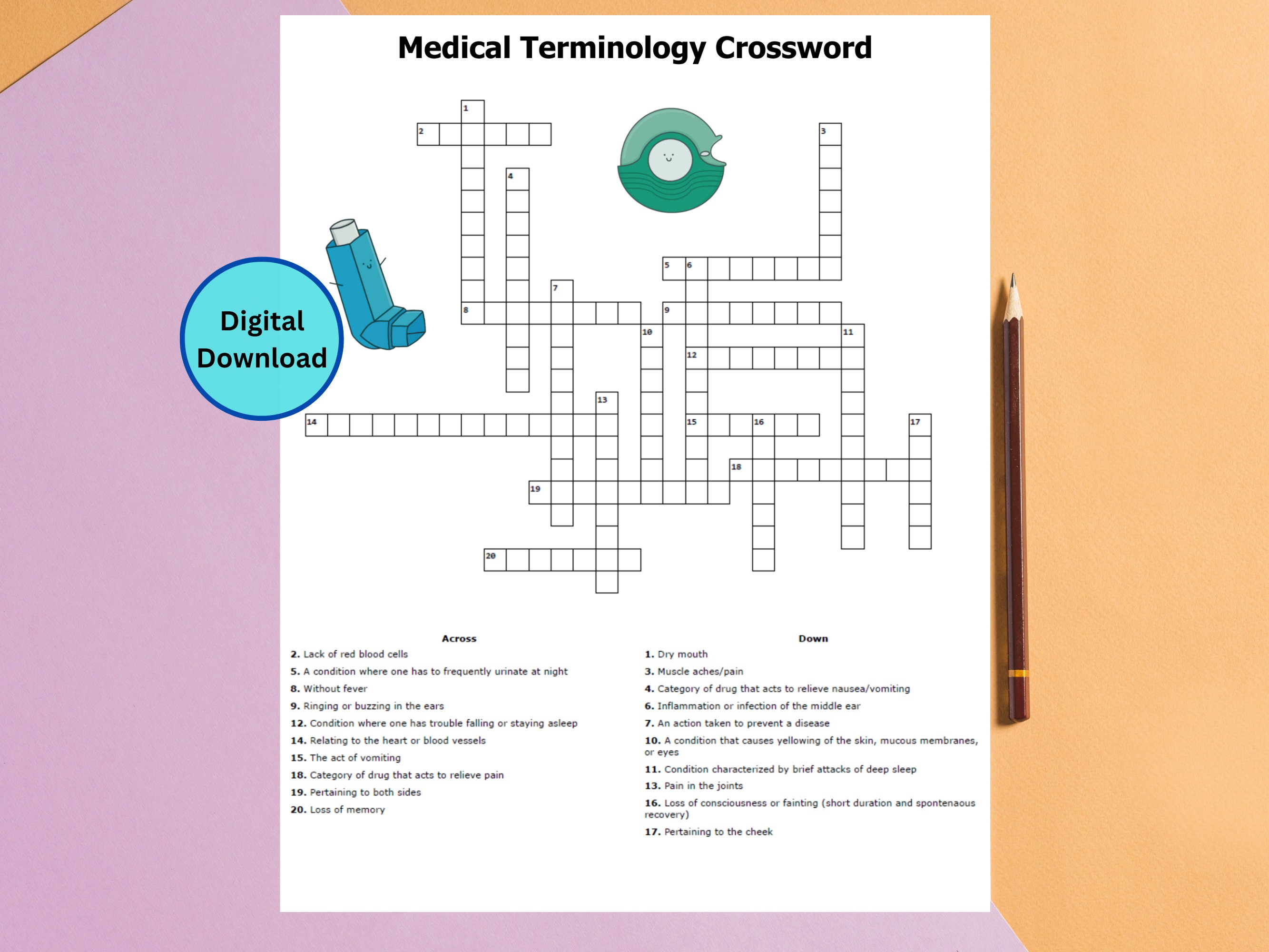 Medical Terminology Crossword Puzzle: Pharmacy, Nurse, Student (PDF) - Etsy