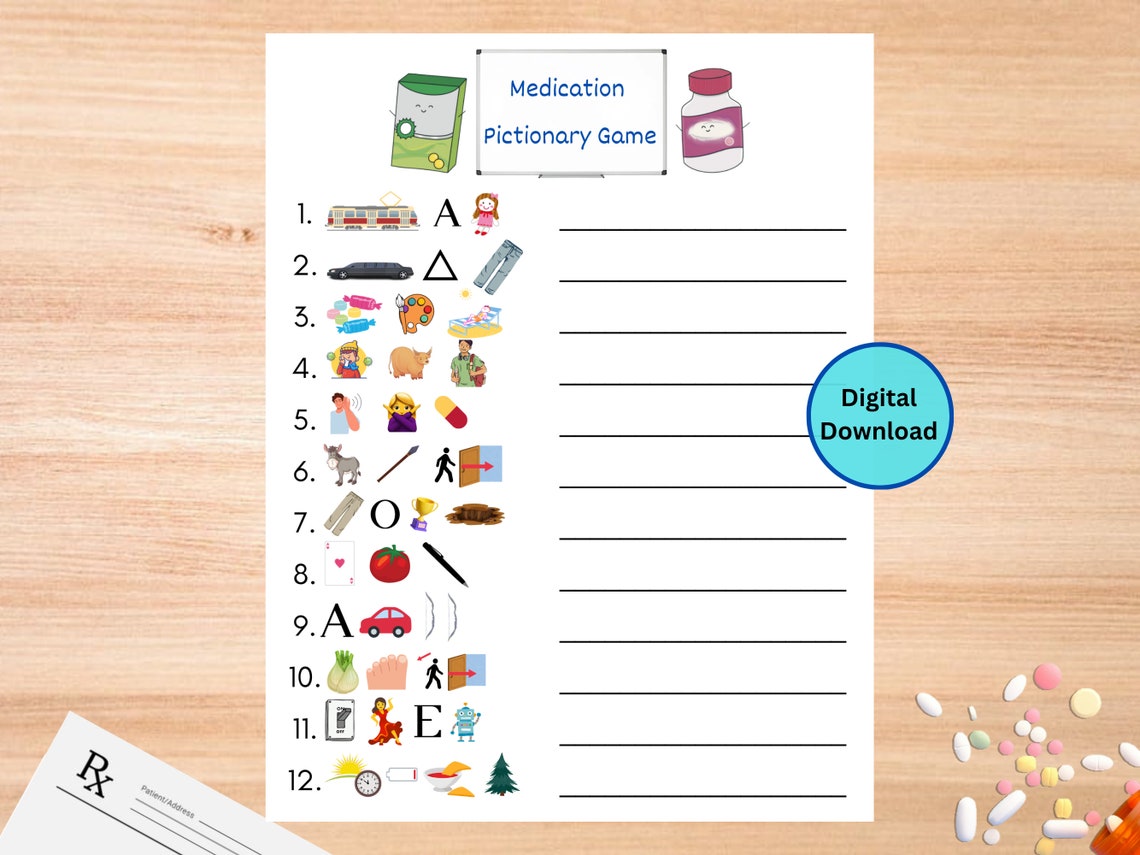 Medication Pictionary Printable Game for Nursing Week, Teaching ...