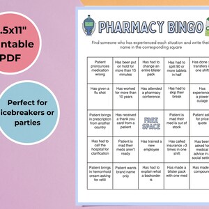 Editable Pharmacy Bingo for Pharmacists, Pharmacy Techs. Fun Work Game ...