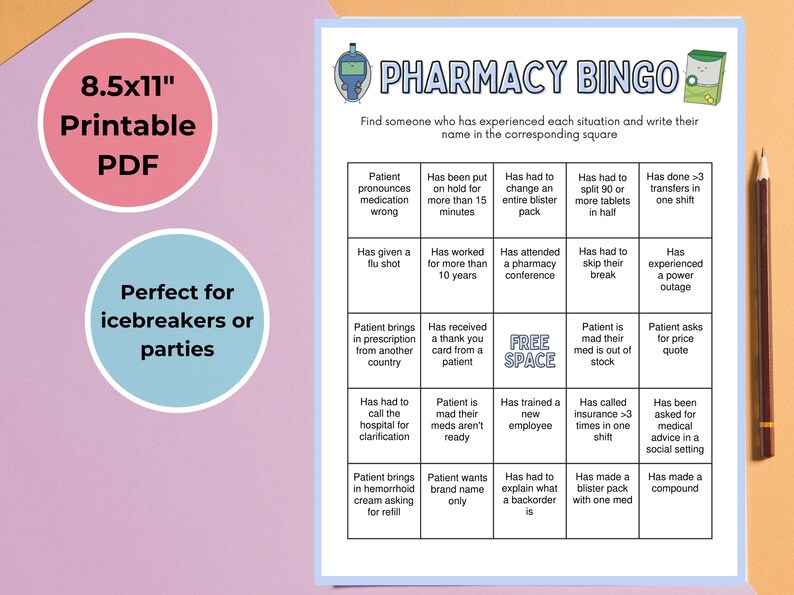 Editable Pharmacy Bingo Game: Fun Icebreaker (downloadable PDF) - Etsy