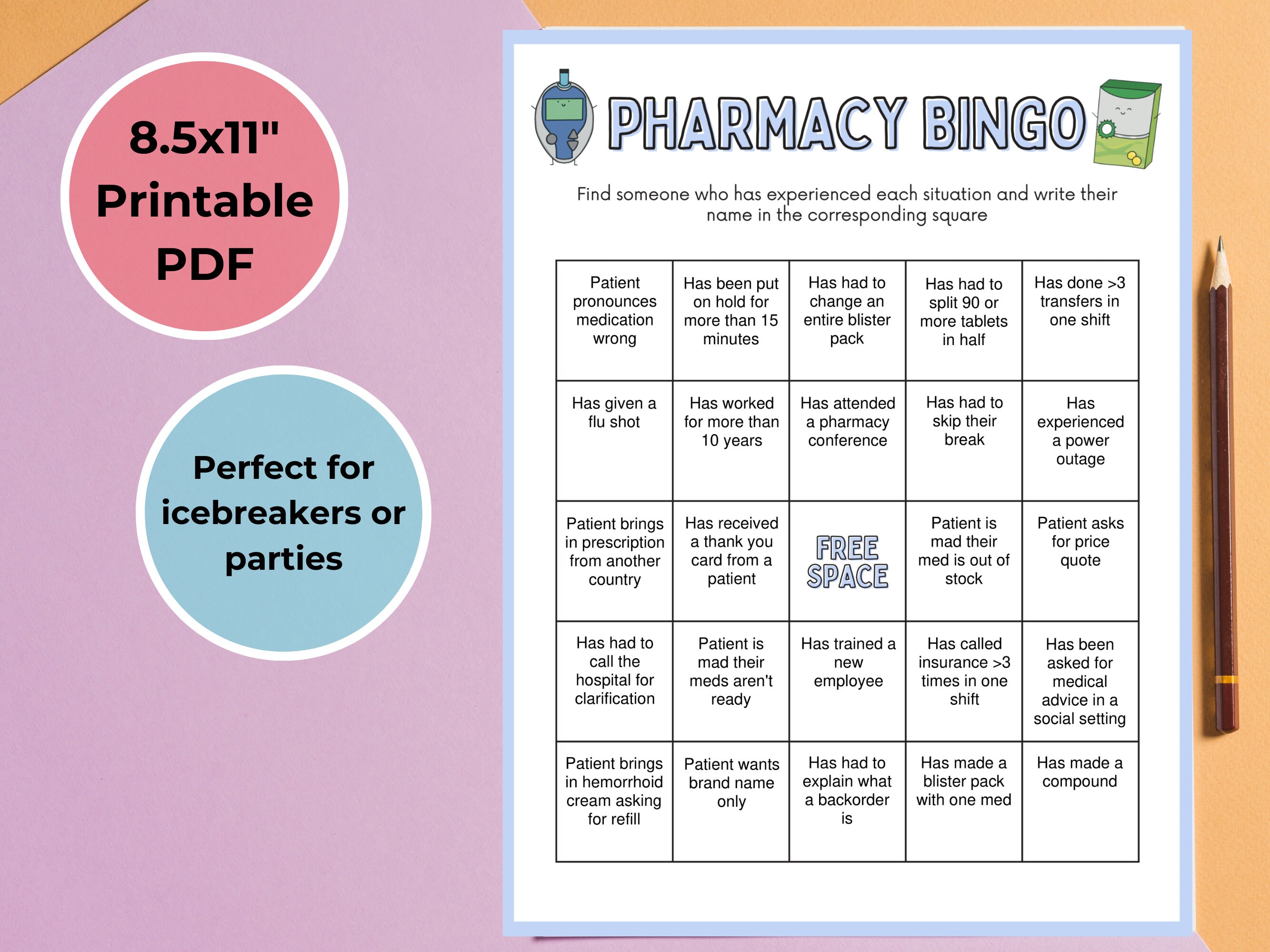 Editable Pharmacy Bingo for Pharmacists, Pharmacy Techs. Fun Work Game ...