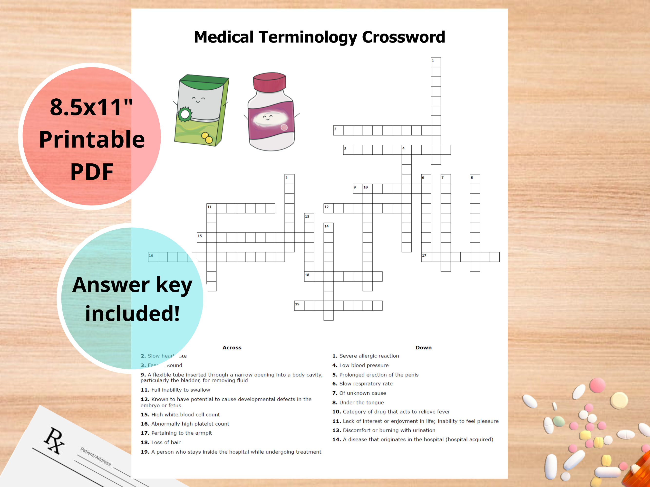 Medical Terminology Crossword Puzzle for Pharmacy, Nurse, Student ...