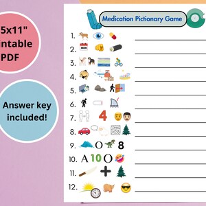 Medication Pictionary Printable Game for Nursing Week, Teaching ...
